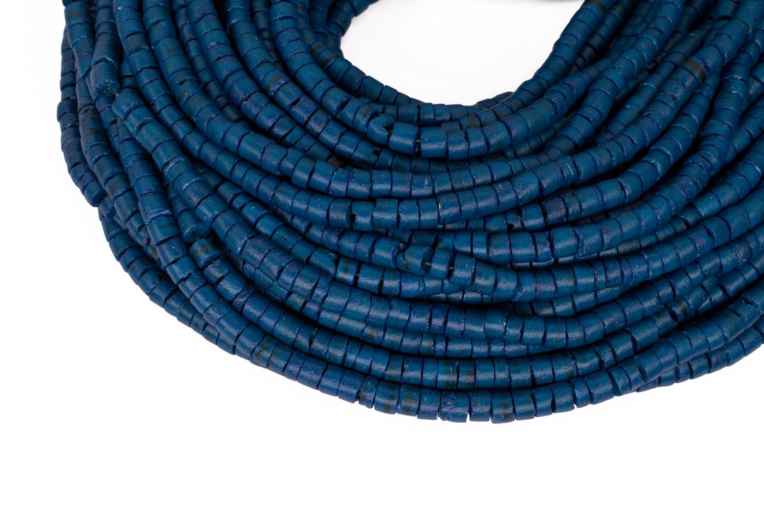 4-5mm Cobalt Blue Coconut Shell Heishi Beads - Dyed and Waxed - 23 Inch ...