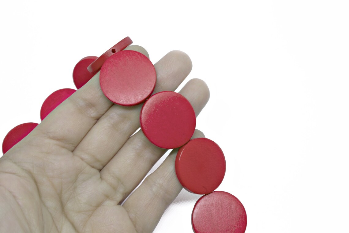25mm Cayenne Red Flat Round Coin Wood Beads Dyed and Waxed - Etsy