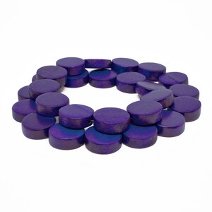 15mm Royal Purple Flat Round Coin Wood Beads - Dyed and Waxed - 15 Inch ...