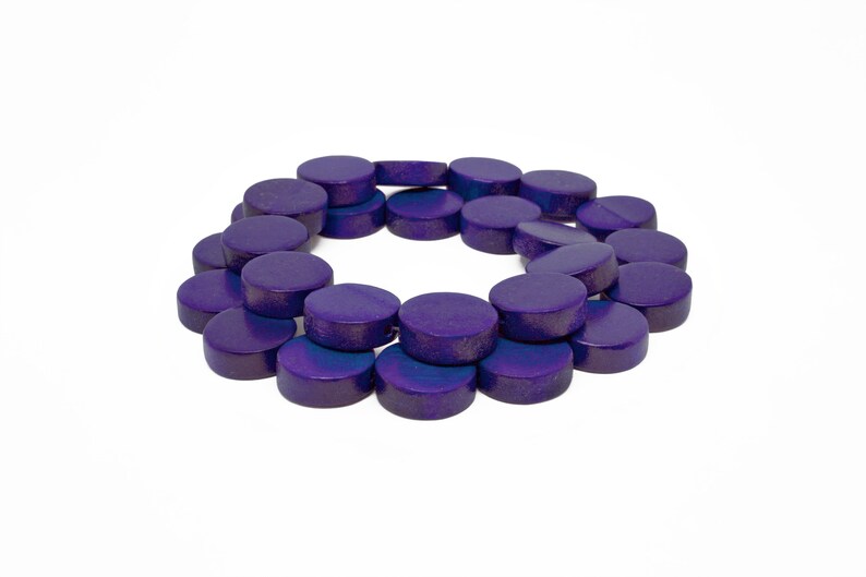 15mm Royal Purple Flat Round Coin Wood Beads - Dyed and Waxed - 15 Inch ...