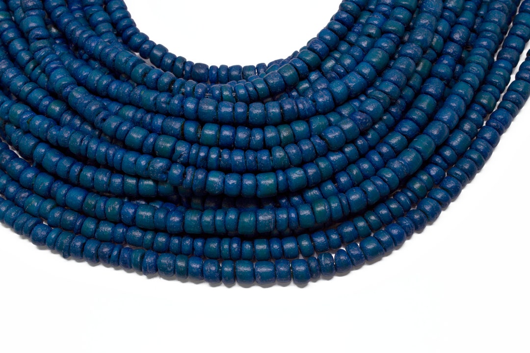 4-5mm Cobalt Blue Coconut Shell Pucalet Rondelle Beads - Dyed and Waxed ...