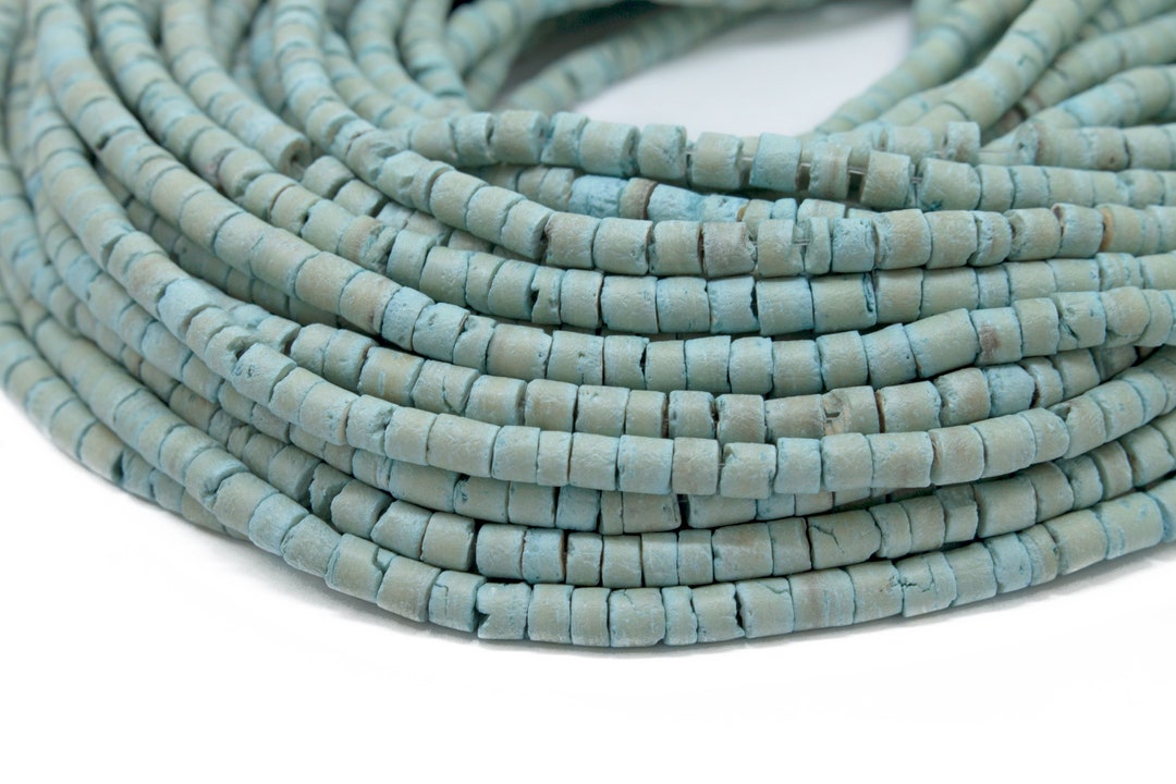 3-4mm Baby Blue Coconut Shell Heishi Beads - Dyed and Waxed - 23 Inch ...