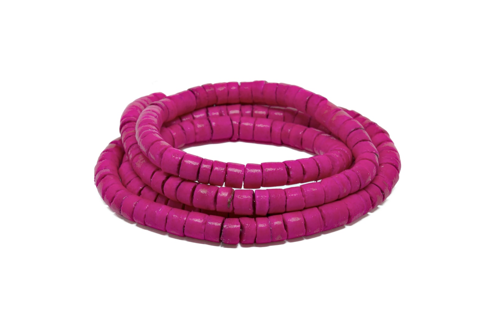 4-5mm Fuchsia Pink Coconut Shell Heishi Beads - Dyed and Waxed - 23 ...
