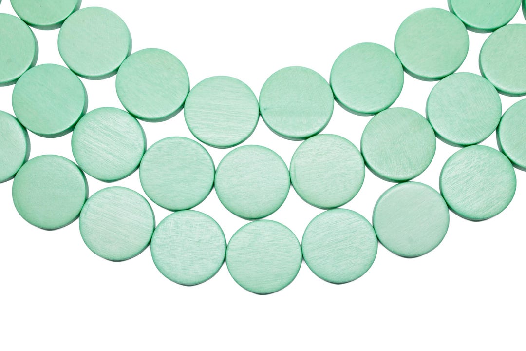25mm Hemlock Green Pastel Green Flat Round Coin Wood Beads - Dyed and ...