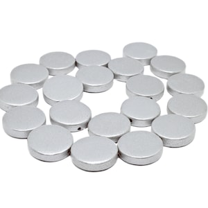20mm Metallic Silver Flat Round Coin Wood Beads - Painted - 15 Inch ...
