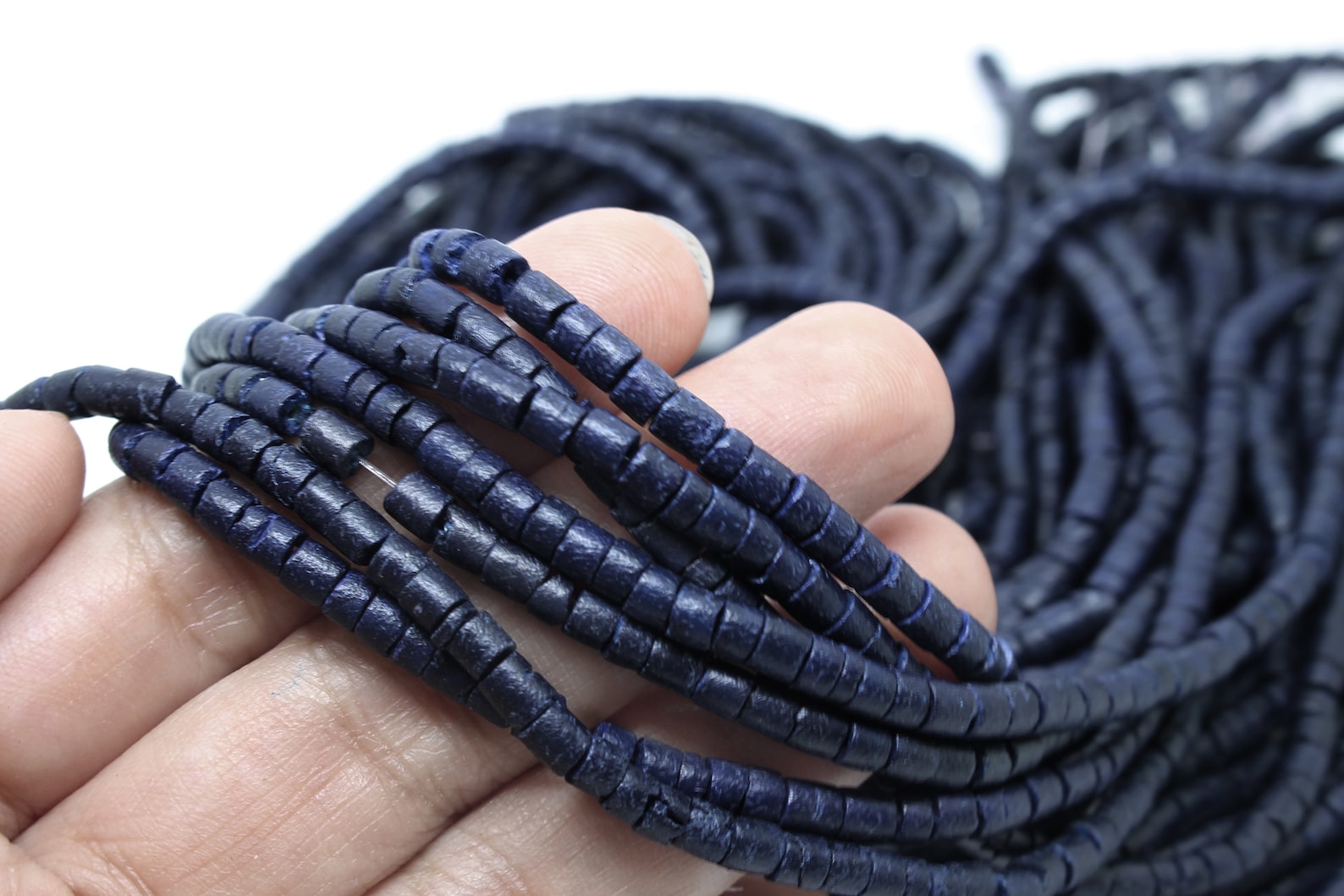 3-4mm Navy Blue Coconut Shell Heishi Beads - Dyed and Waxed - 23 Inch ...