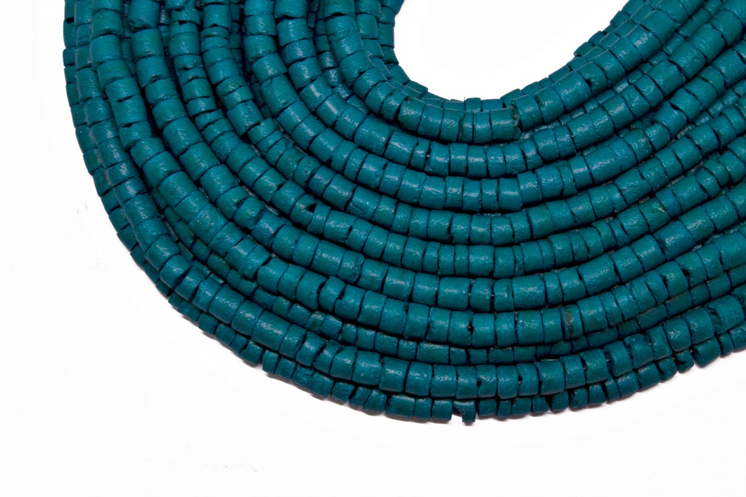 4-5mm Teal Blue Coconut Shell Heishi Beads - Dyed and Waxed - 23 Inch ...