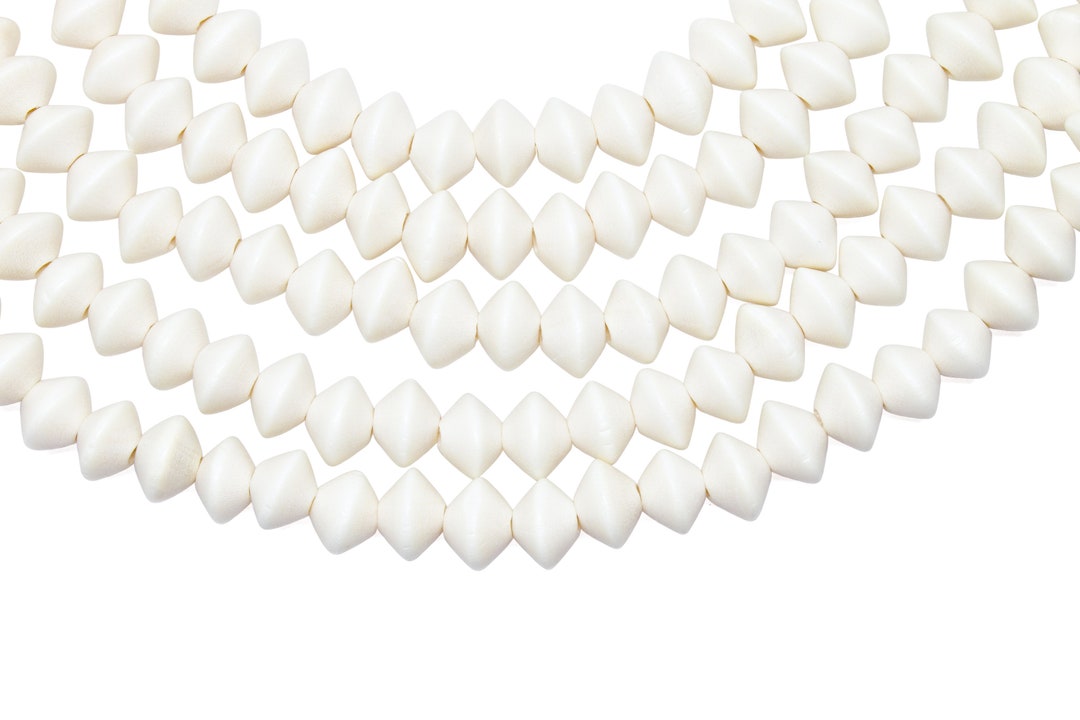 10mm White Cream Ivory Saucer Bicone Colored Natural Wood Beads ...