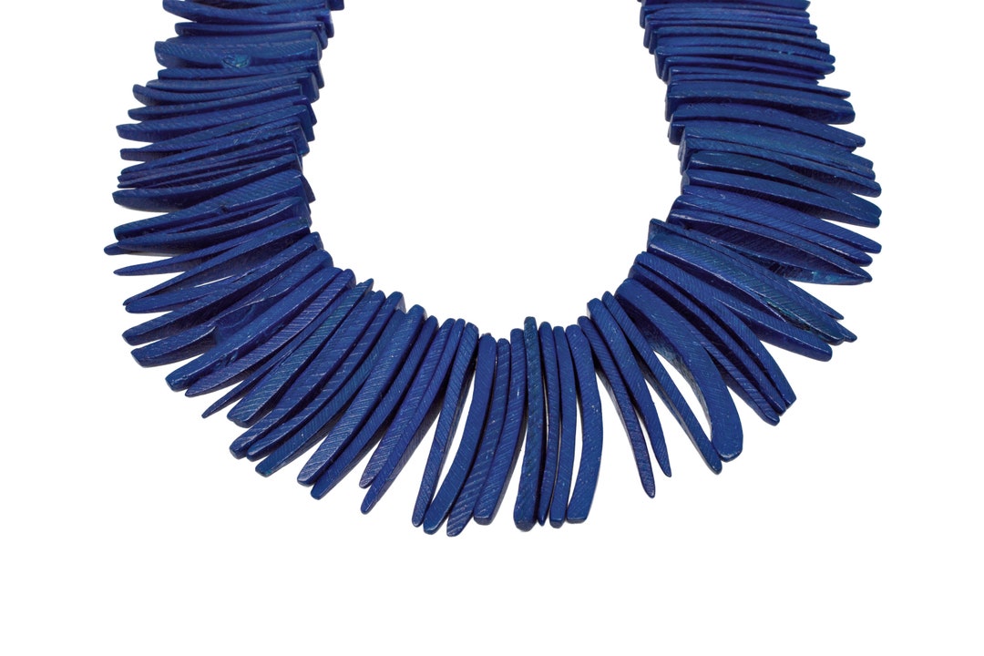40mm Cobalt Blue Coconut Shell Sticks - Dyed and Waxed - 15 Inch Strand ...