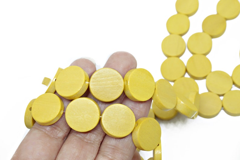 15mm Canary Yellow Flat Round Coin Wood Beads Dyed and Waxed | Etsy