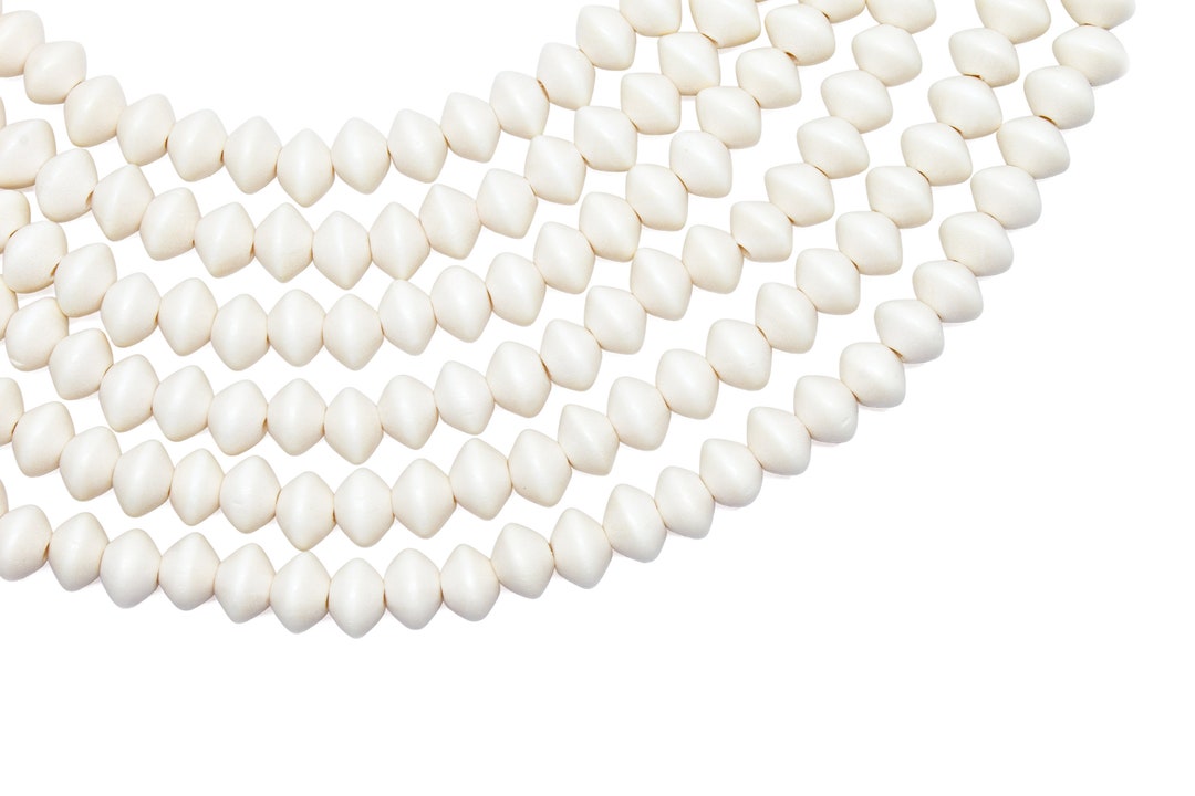 8mm White Cream Ivory Saucer Bicone Colored Natural Wood Beads ...
