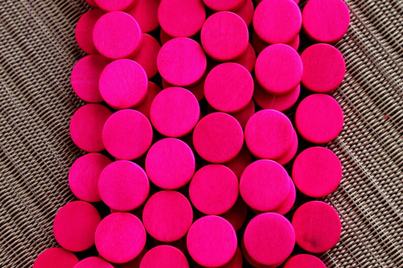 15mm Hot Fuchsia Pink Flat Round Coin Wood Beads Dyed and | Etsy