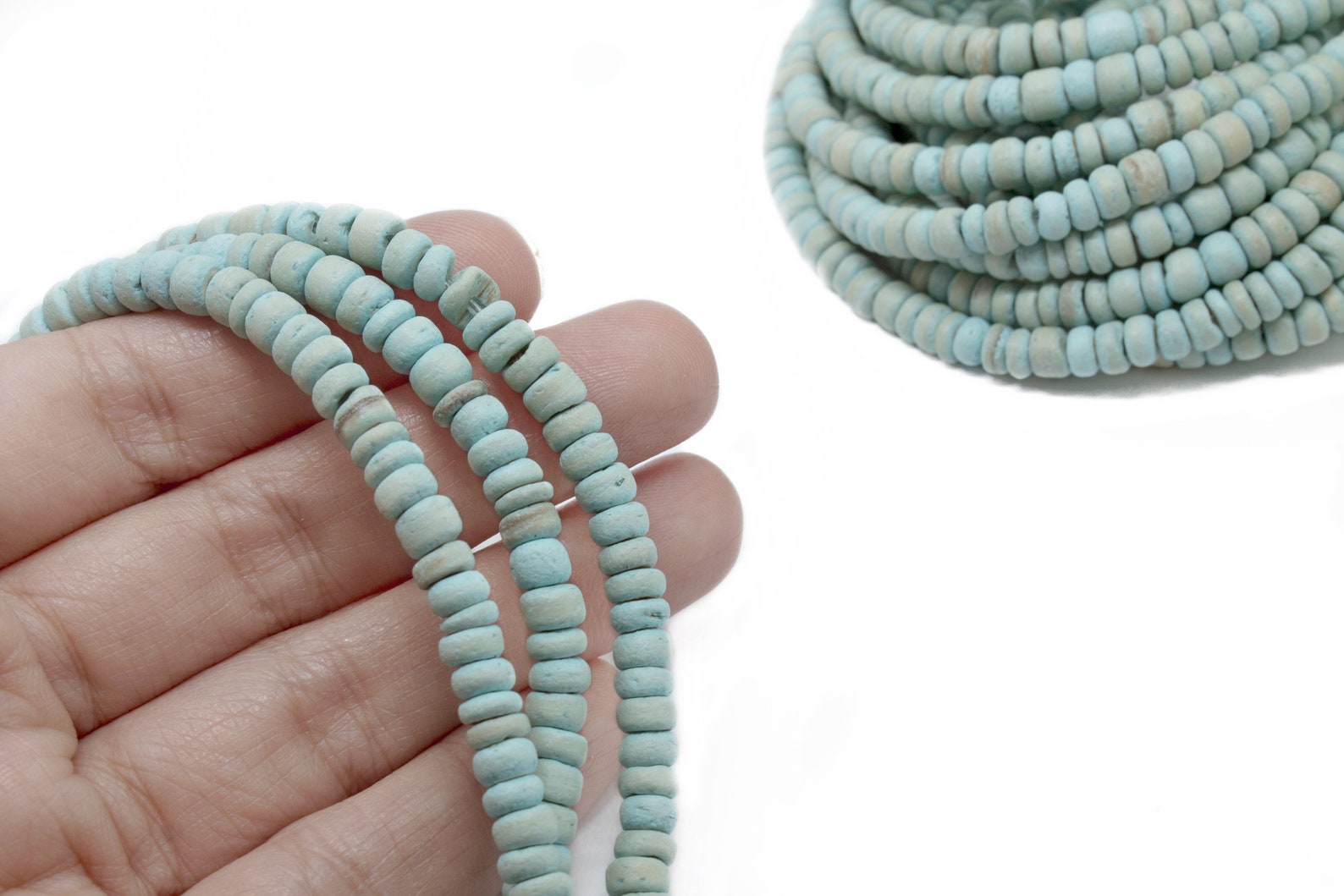 4-5mm Baby Blue Coconut Shell Pucalet Rondelle Beads Dyed | Etsy