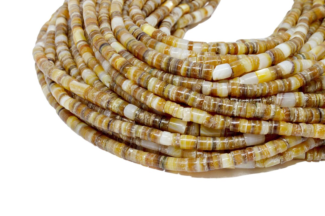 4-5mm Gold Lip Shell Heishi Beads - Natural Color Seashell - 23 Inch ...