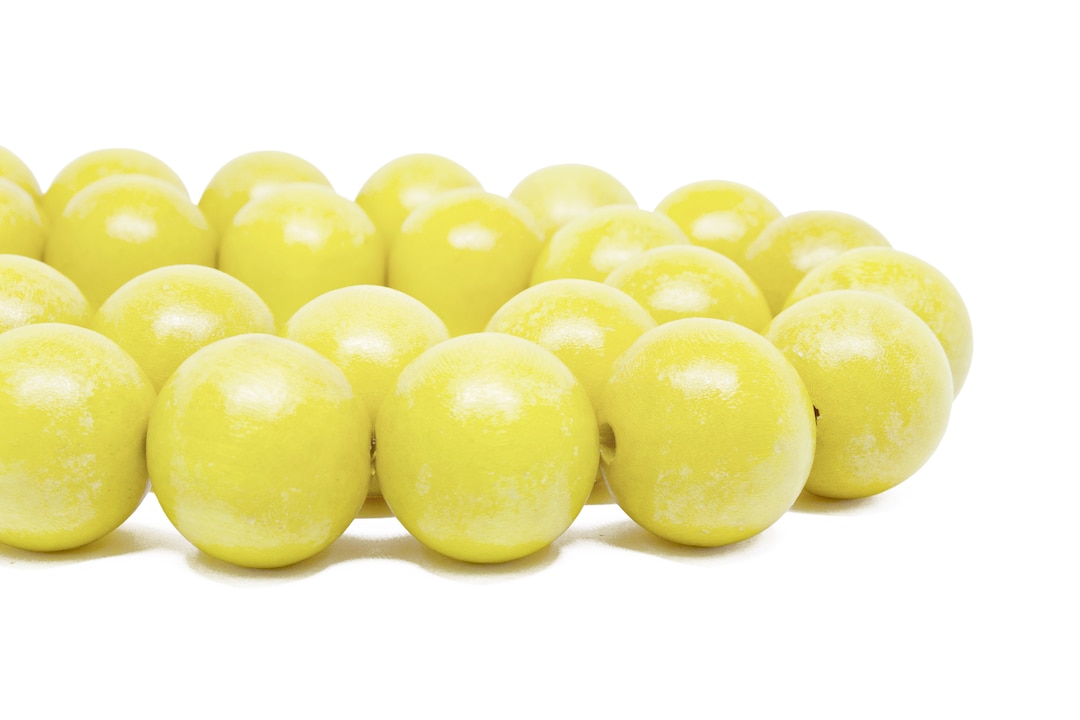 20mm Canary Yellow Bright Yellow Round Wood Beads - Dyed and Waxed - 10 ...