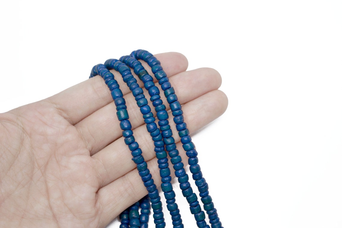 4-5mm Cobalt Blue Coconut Shell Pucalet Rondelle Beads - Dyed and Waxed ...
