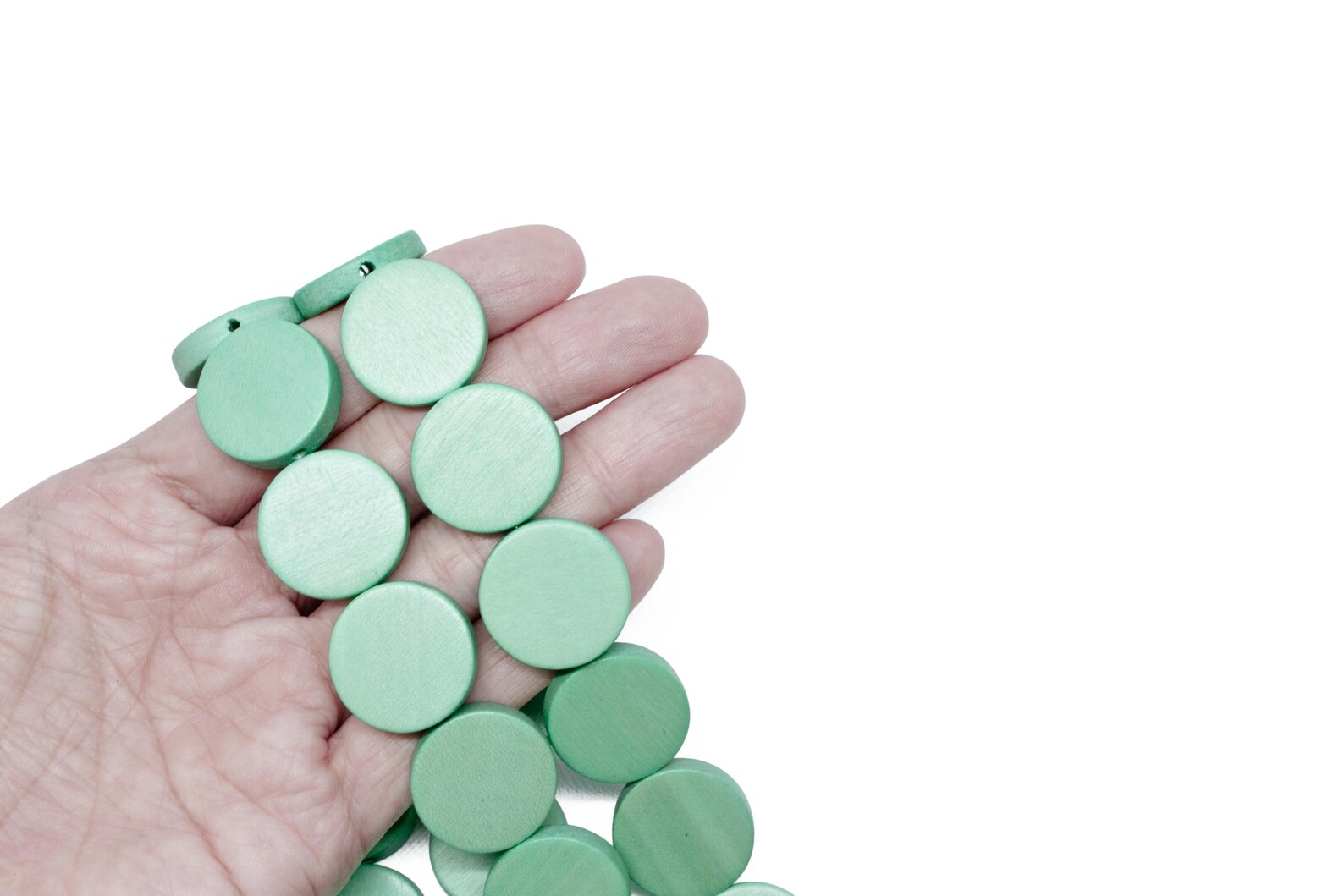 20mm Hemlock Green Pastel Green Flat Round Coin Wood Beads - Dyed and ...