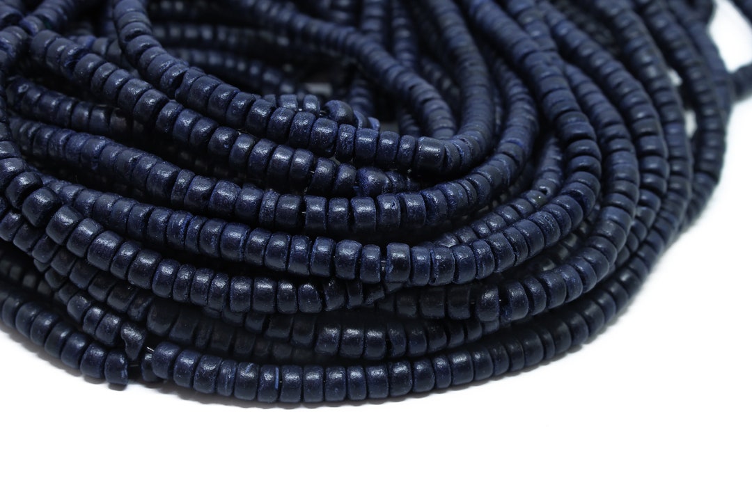 4-5mm Navy Blue Coconut Shell Pucalet Rondelle Beads - Dyed and Waxed ...