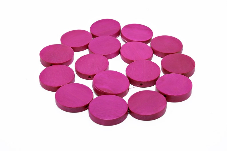 25mm Hot Pink Fuchsia Pink Flat Round Coin Wood Beads Dyed - Etsy
