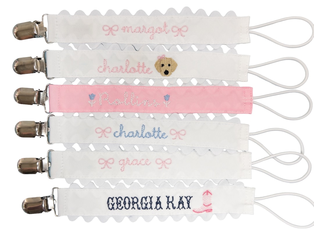 Monogrammed Pacifier Clip Personalized Embroidered Paci Holder Baby ...