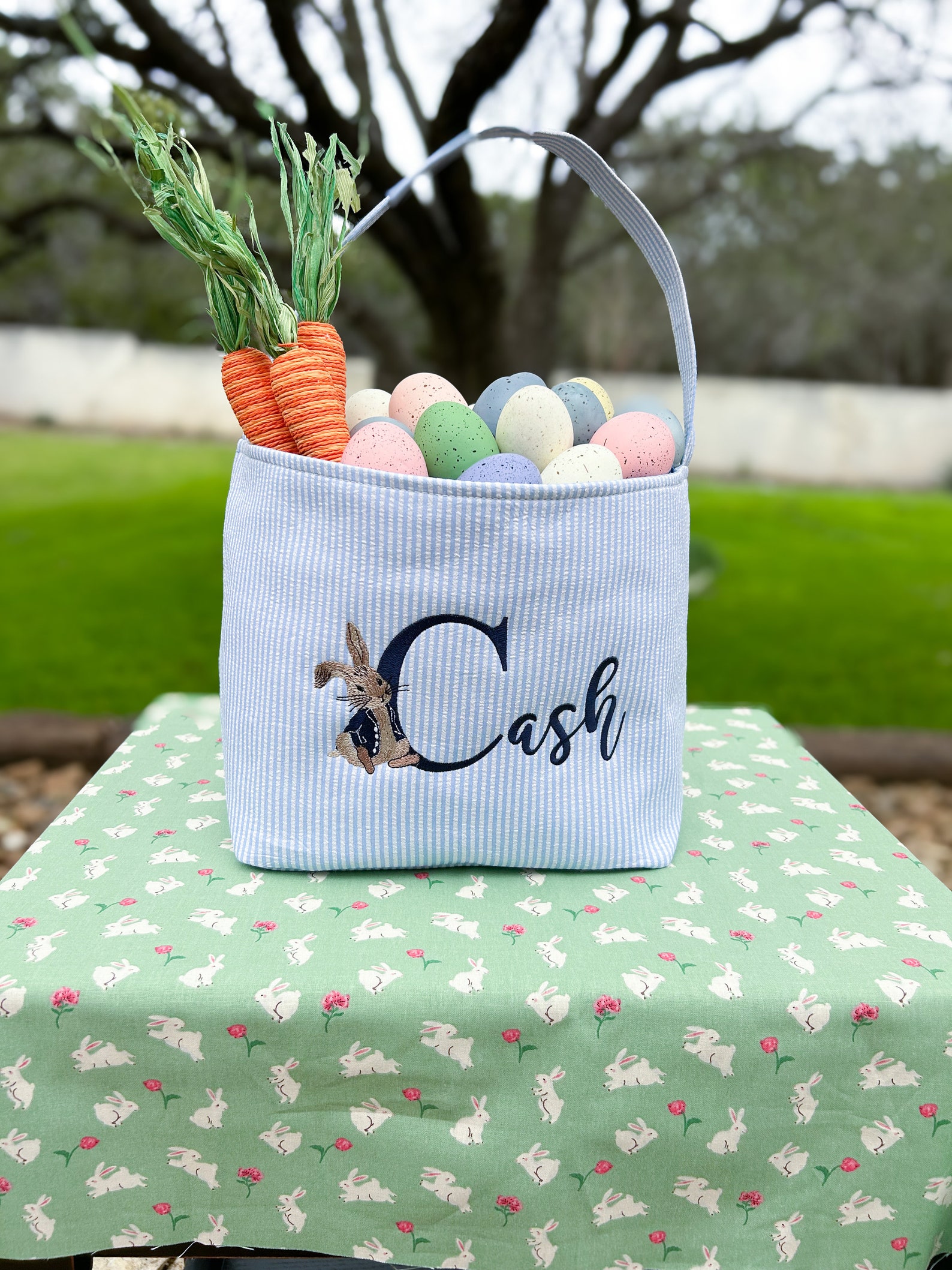Seersucker Easter Basket Personalized | Monogram Easter Tote ...
