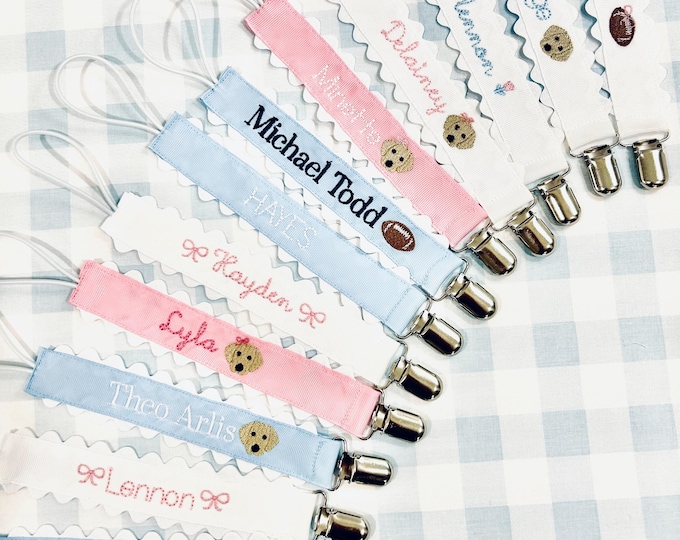 Monogrammed Paci Clip, Ric Rac Trimmed Paci Clip, Pacifier Clip - Etsy