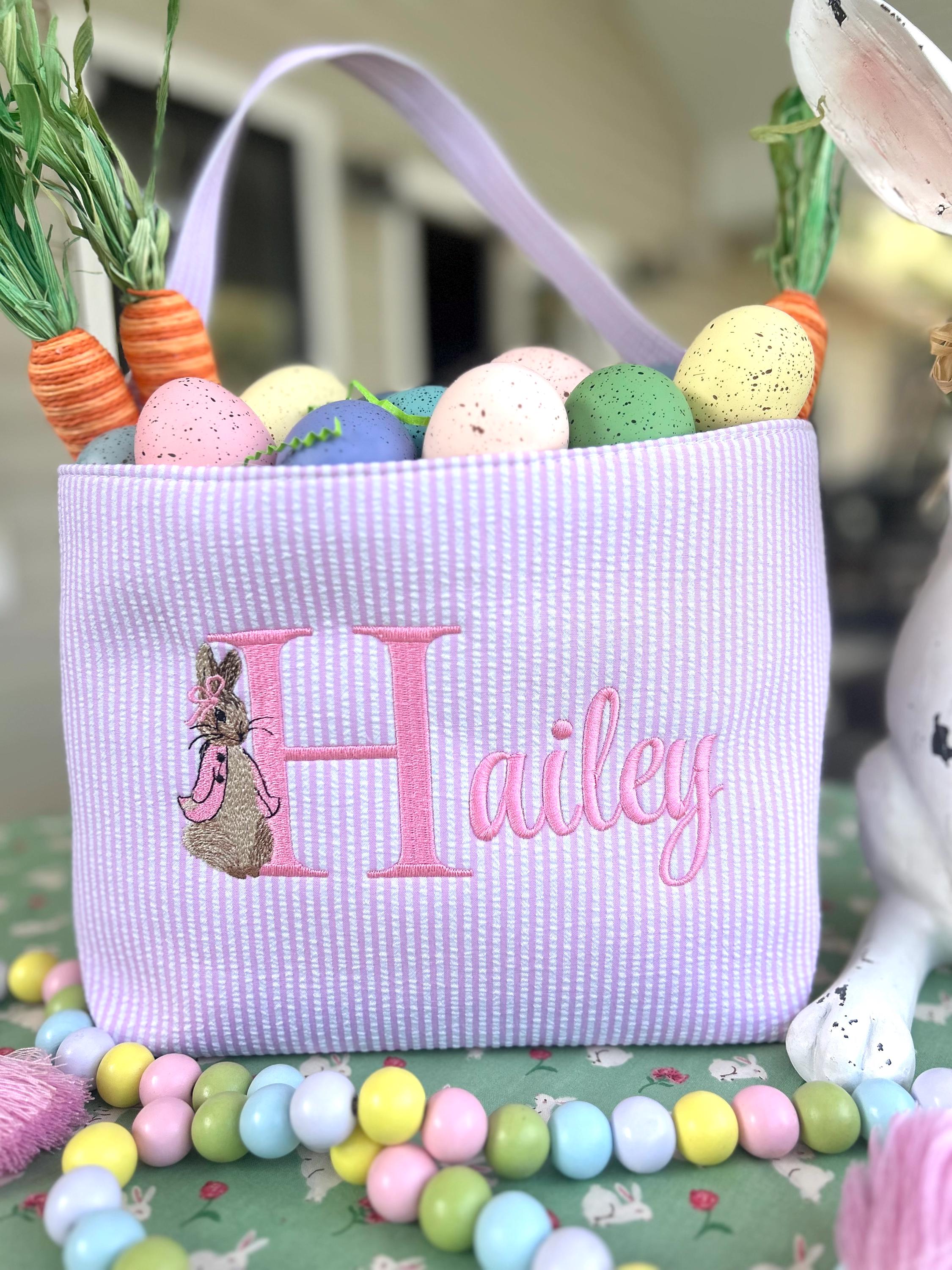 Seersucker Easter Basket Personalized | Monogram Easter Tote ...