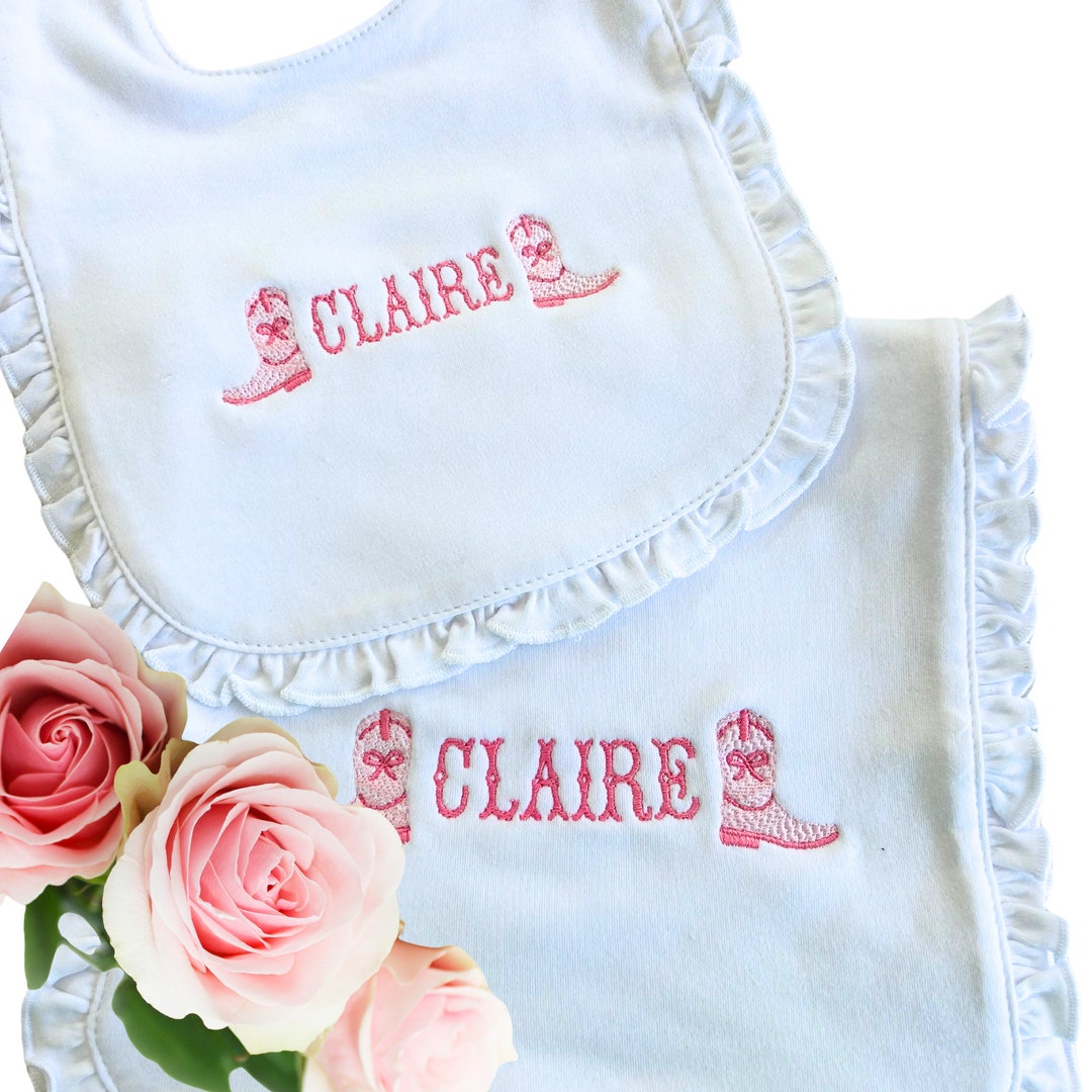 Cowgirl Boot Bib and Burp Cloth Set | Cowboy Boots Bib | Personalized ...