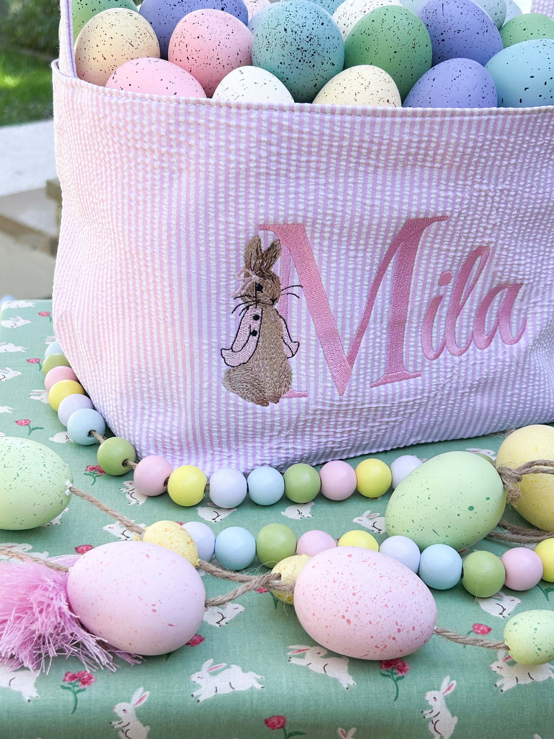 Seersucker Easter Basket Personalized Monogram Easter Tote Embroidered ...