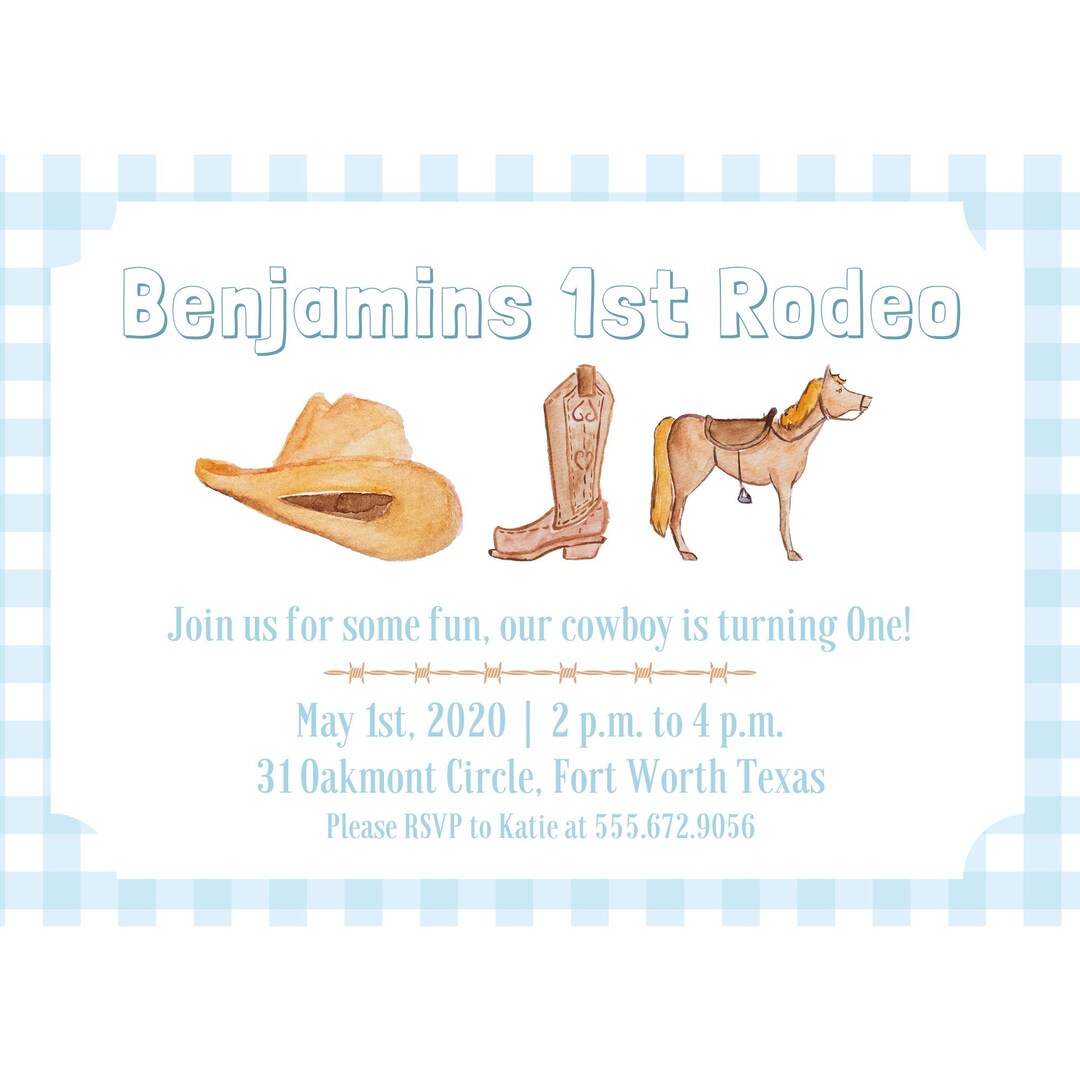 First Rodeo | 1st Rodeo Birthday Invitation | Cowboy Western | Editable ...