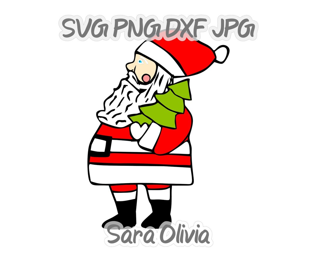Cute Fat Full Body Santa Holding Christmas Tree Svg Dxf Png Cut File ...