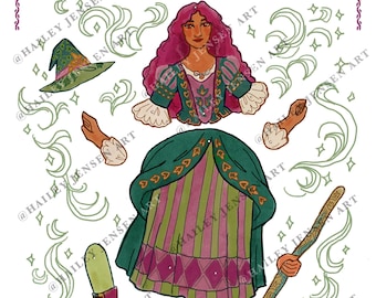 Printable Paper Doll Witch Paper Doll Kit DIY Halloween Doll Printable ...