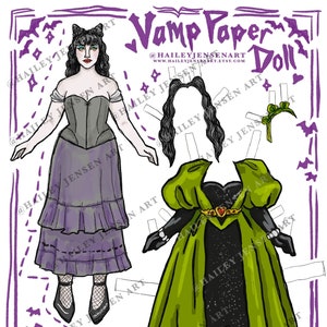 Vampire Paper Doll Kit DIY Halloween Doll Printable Paper Doll ...