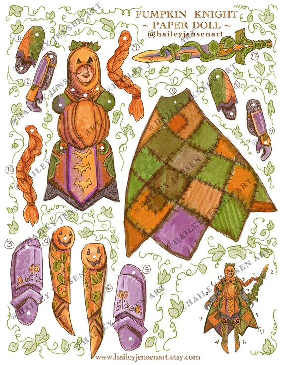 Printable Paper Doll Pumpkin Knight Paper Doll Kit DIY - Etsy