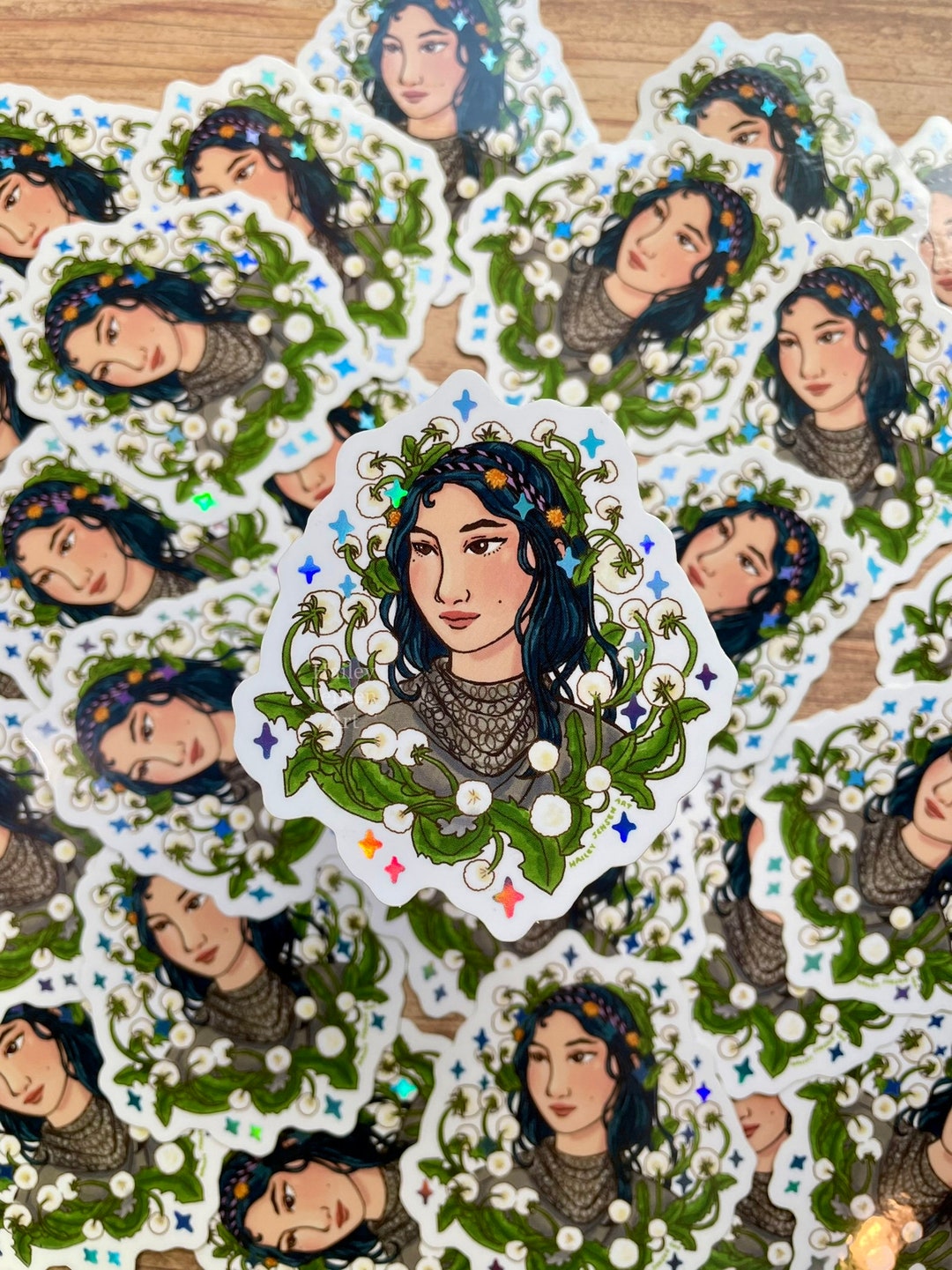 Holographic Lady Knight Sticker Dandelion Plant Art Medieval - Etsy