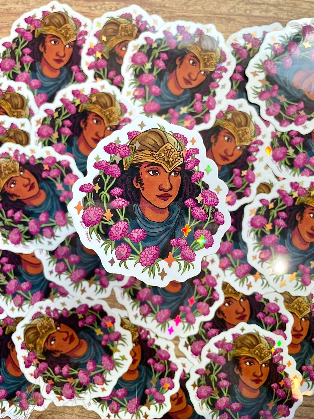 Holographic Lady Knight Sticker | Valerian Plant Sticker Medieval Joan ...