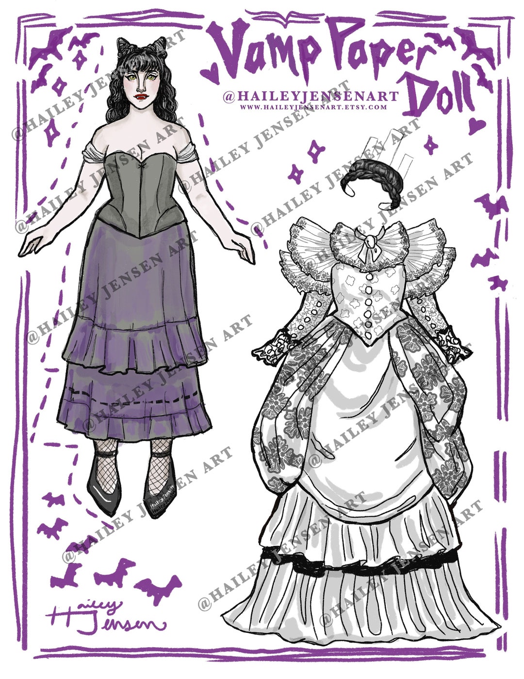 Vampire Paper Doll Kit DIY Halloween Doll Printable Paper Doll ...