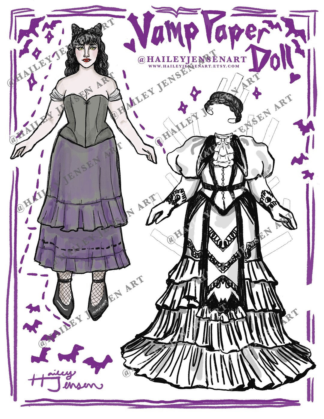 Vampire Paper Doll Kit DIY Halloween Doll Printable Paper Doll ...