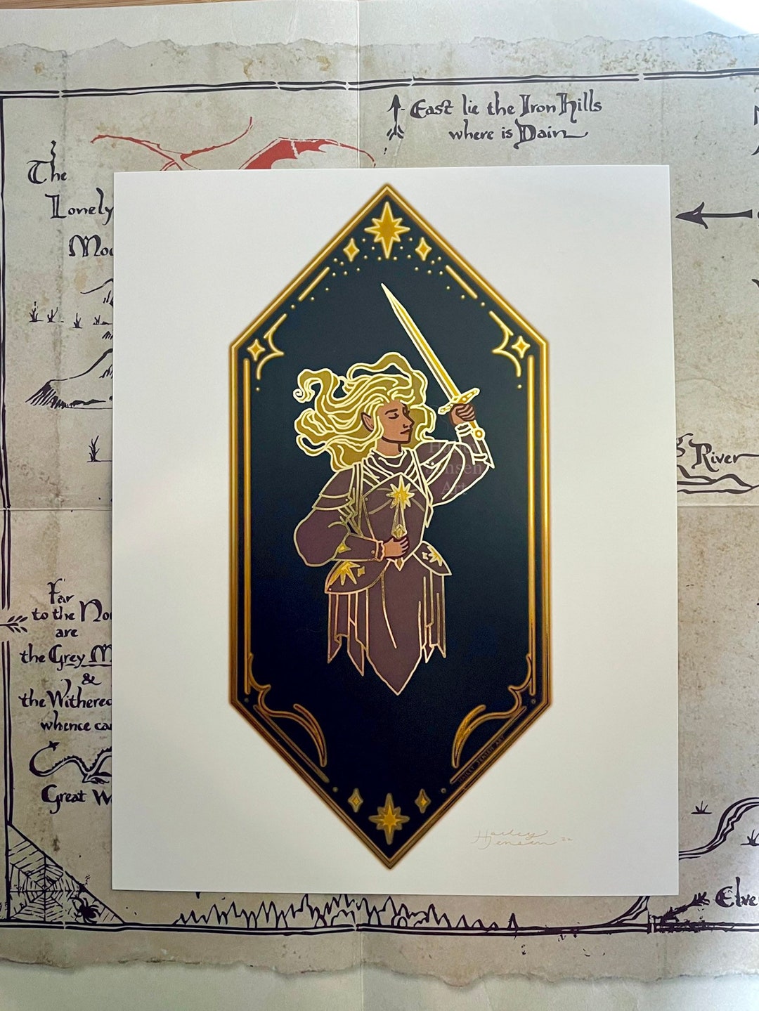 Gold Foil Knight Art Print | Fantasy Art Print Fairytale Art Print Lady ...