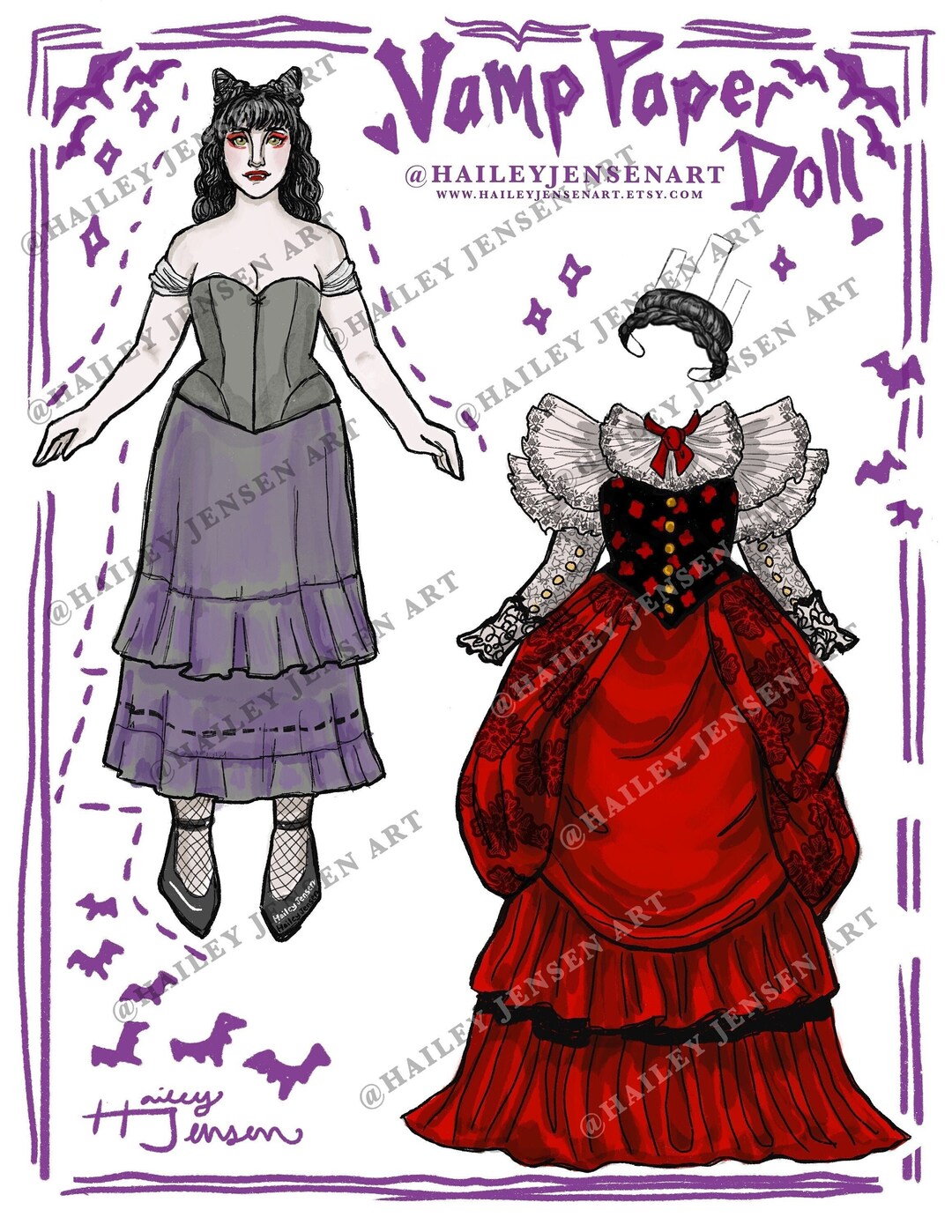 Vampire Paper Doll Kit DIY Halloween Doll Printable Paper Doll ...