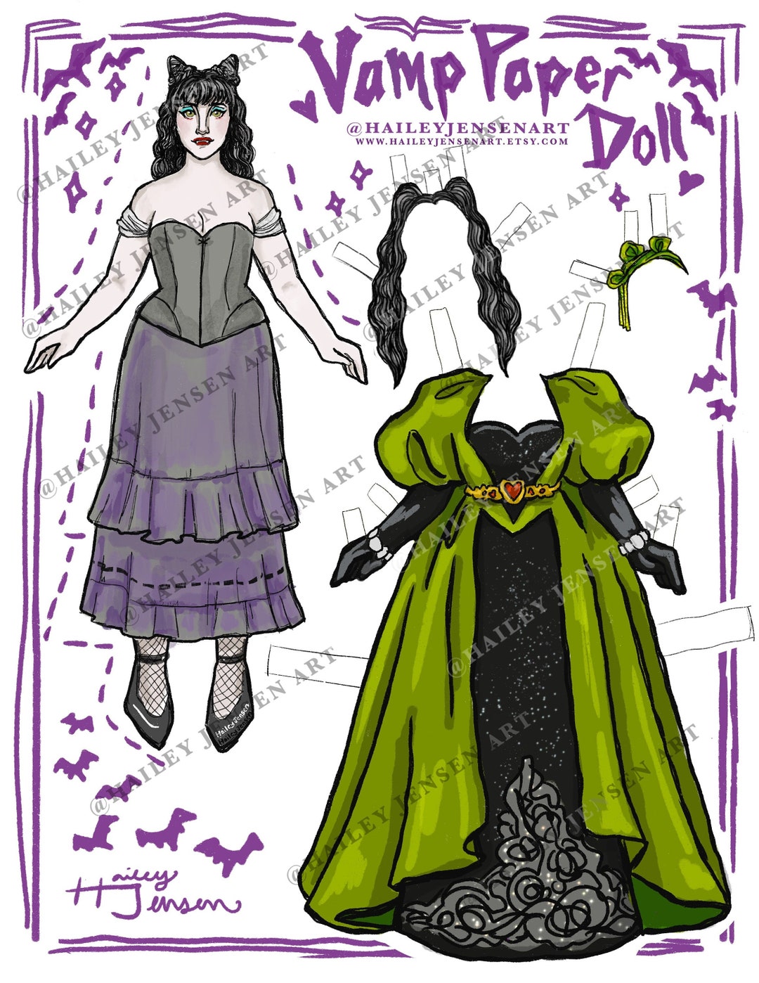Vampire Paper Doll Kit DIY Halloween Doll Printable Paper Doll ...