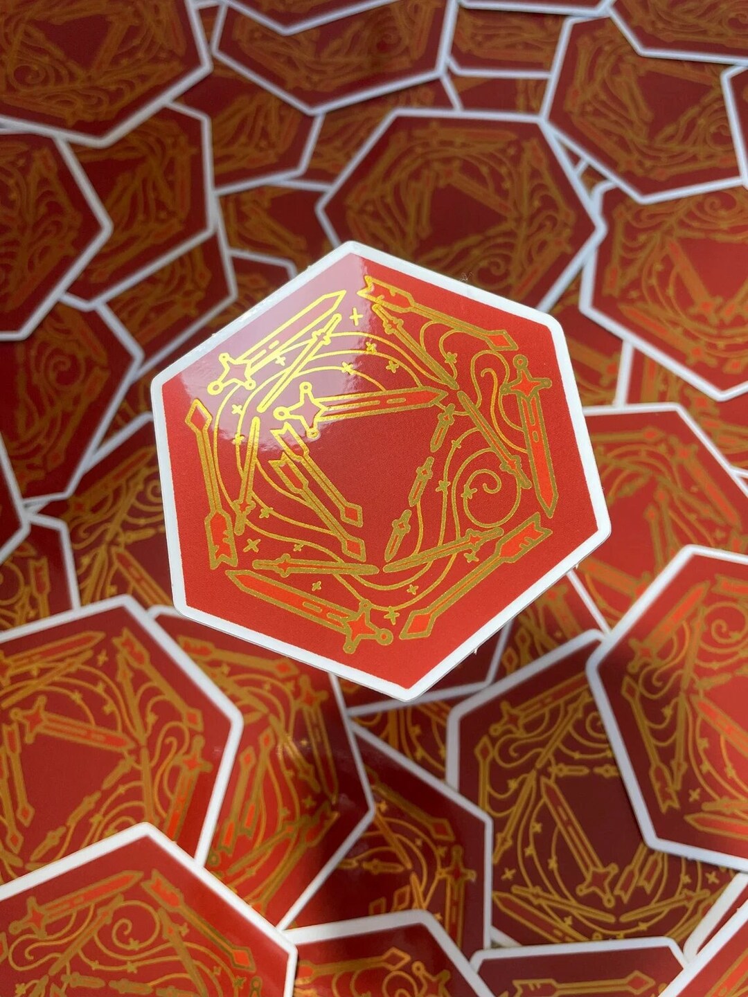 Metallic Gold Red D20 Dice Sticker | D&D Vinyl Stickers Laptop Bottle ...