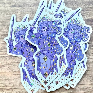 Celestial Lady Knight Sticker | Glitter Knight Sticker Stars Fantasy ...