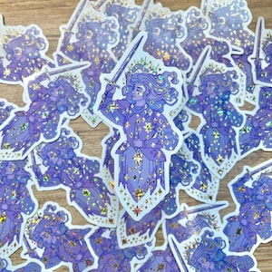 Celestial Lady Knight Sticker | Glitter Knight Sticker Stars Fantasy ...