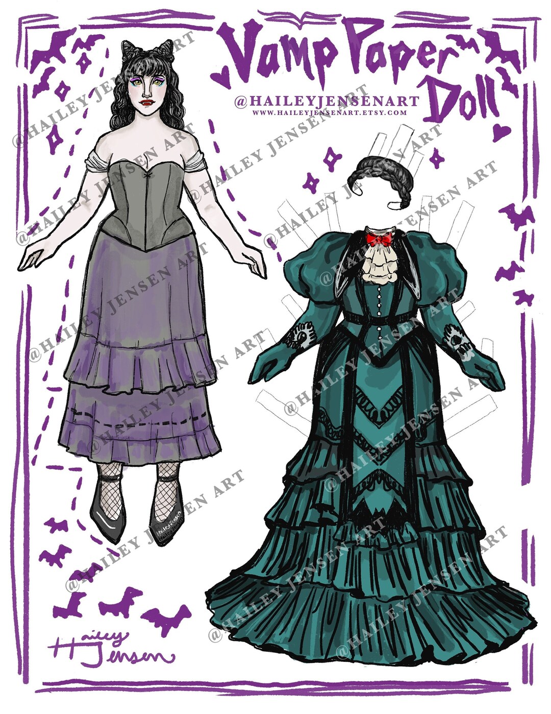 Vampire Paper Doll Kit DIY Halloween Doll Printable Paper Doll ...