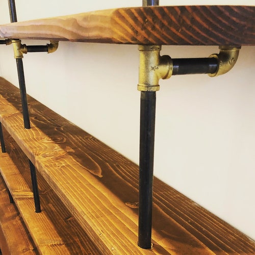 Black Pipe Shelving With Brass Accents | Etsy
