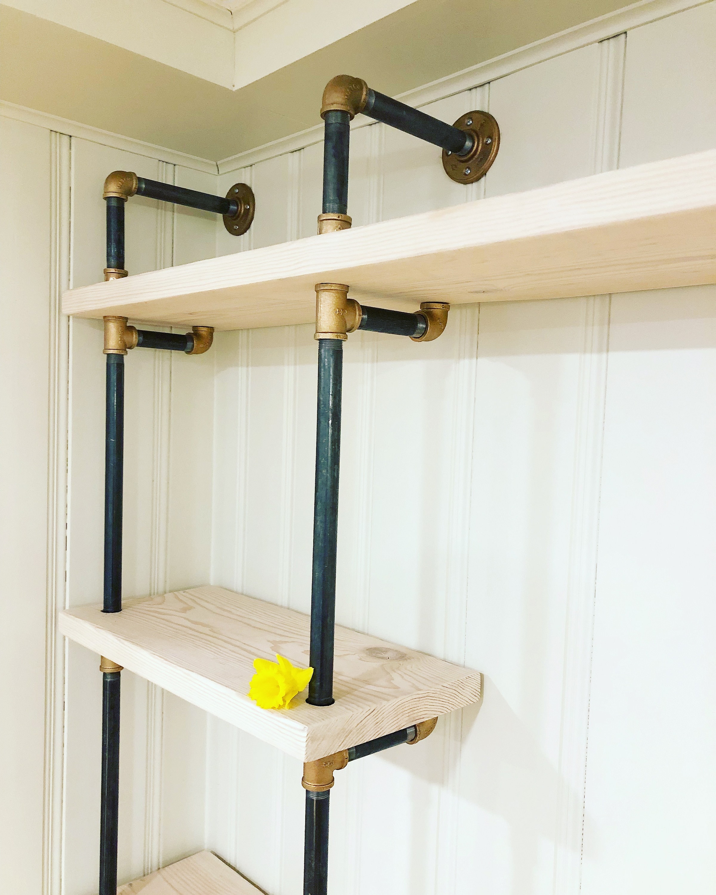 Black Pipe Shelving With Brass Accents - Etsy