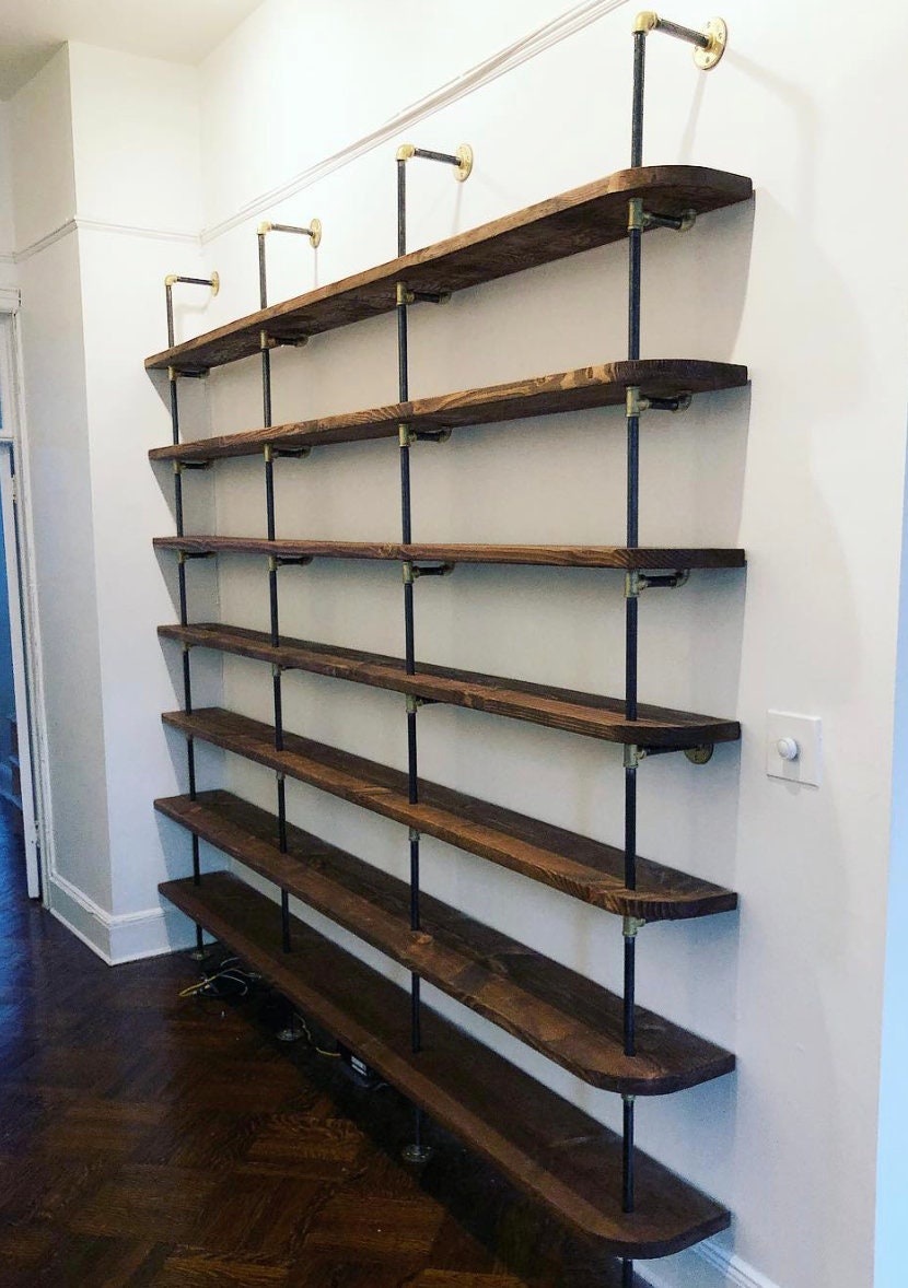 Black Pipe Shelving With Brass Accents - Etsy