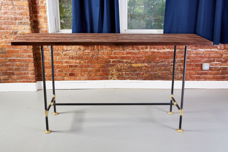 Butcher Block Standing Desk Black Pipe and Brass - Etsy
