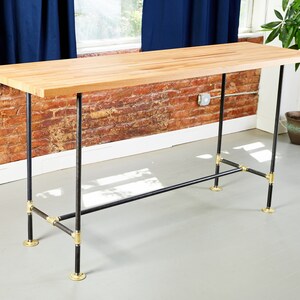 Butcher Block Standing Desk Black Pipe and Brass - Etsy
